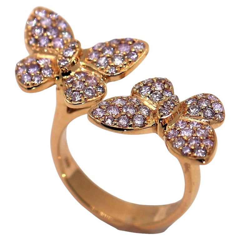 Scintillating Pink Diamond and 18k Pink Gold Double Butterfly Ring For ...