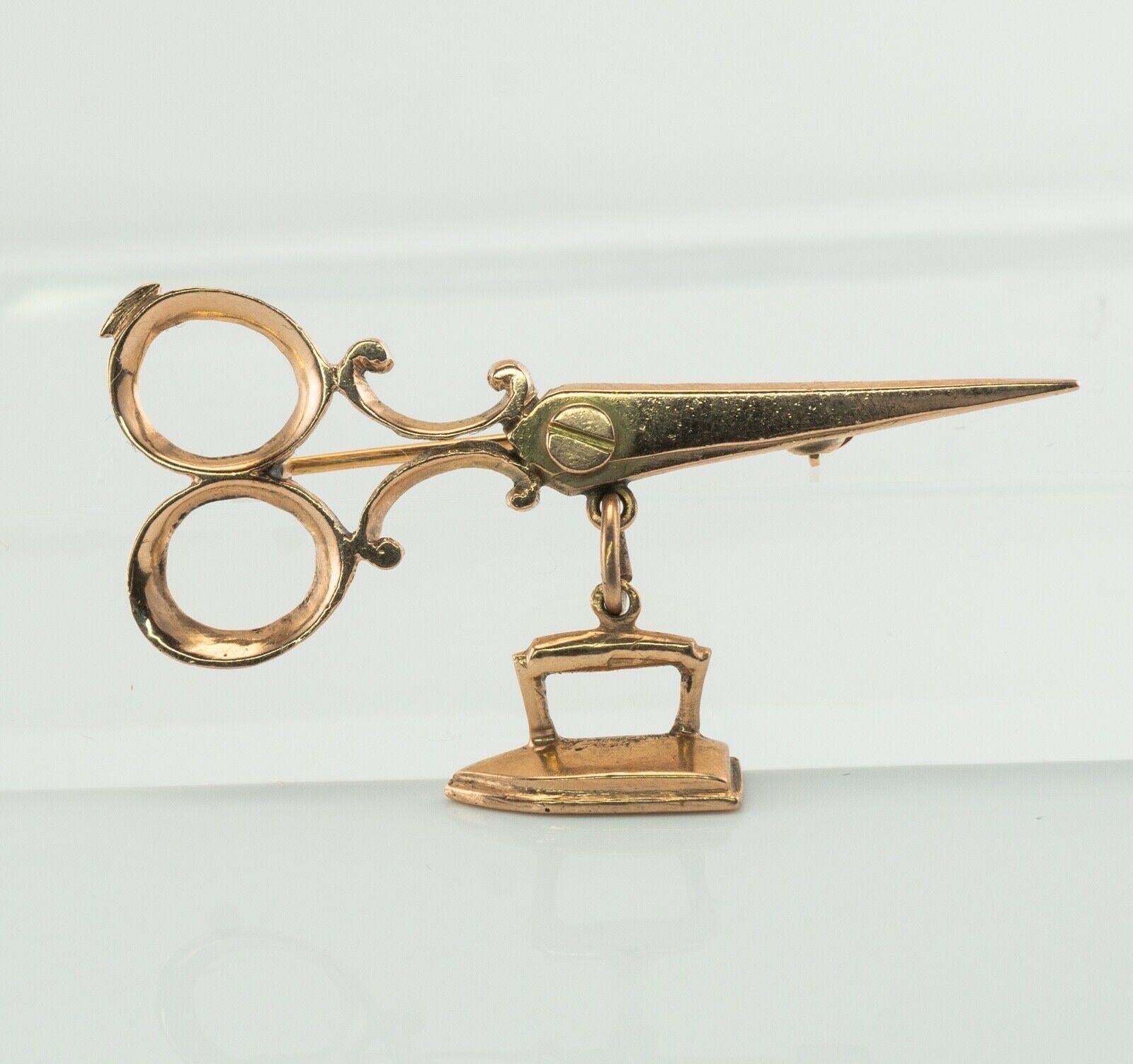 Scissors with Iron Brooch Pin 14K Pink Gold Seamstress Vintage For Sale ...