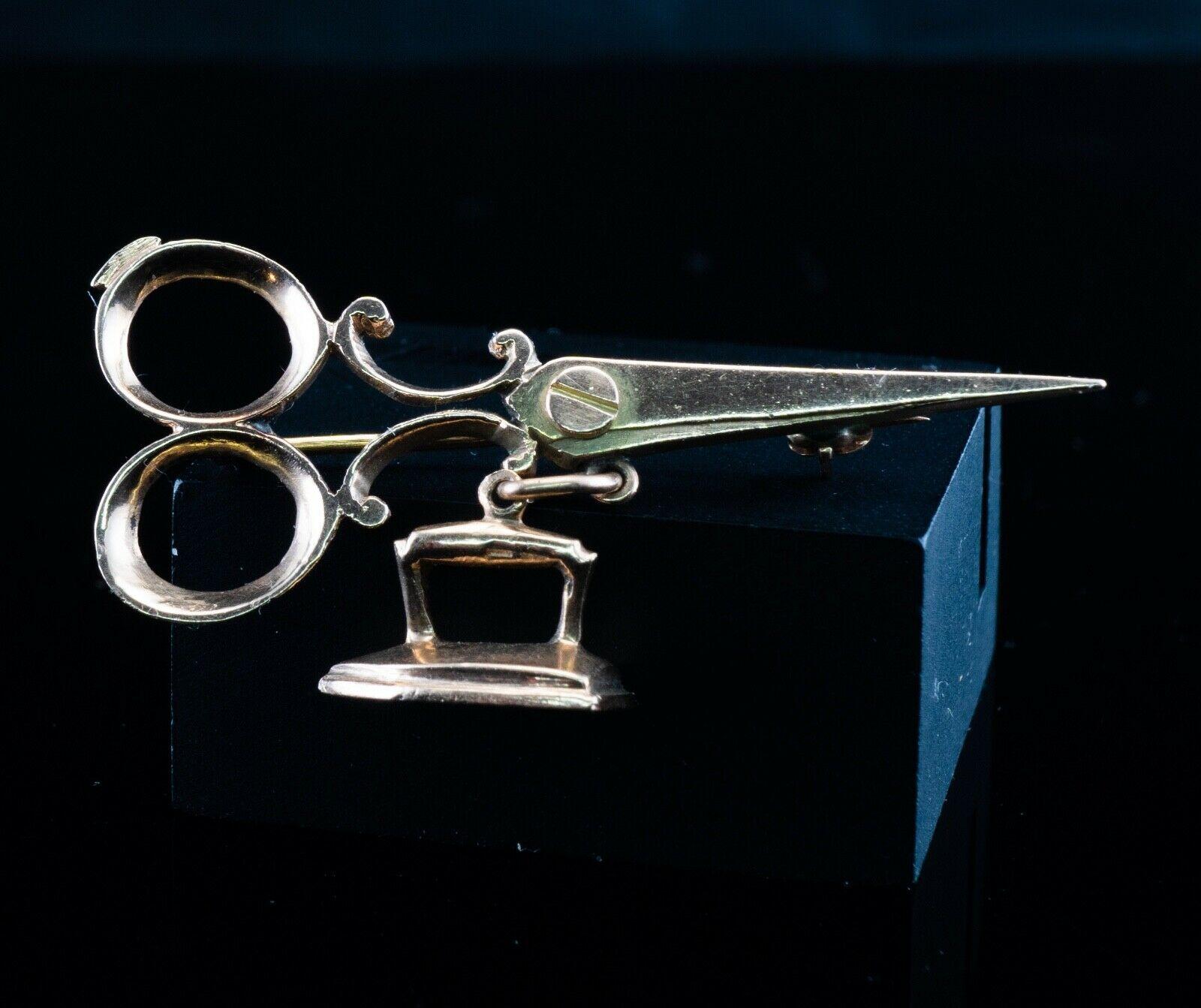 Scissors with Iron Brooch Pin 14K Pink Gold Seamstress Vintage For Sale ...