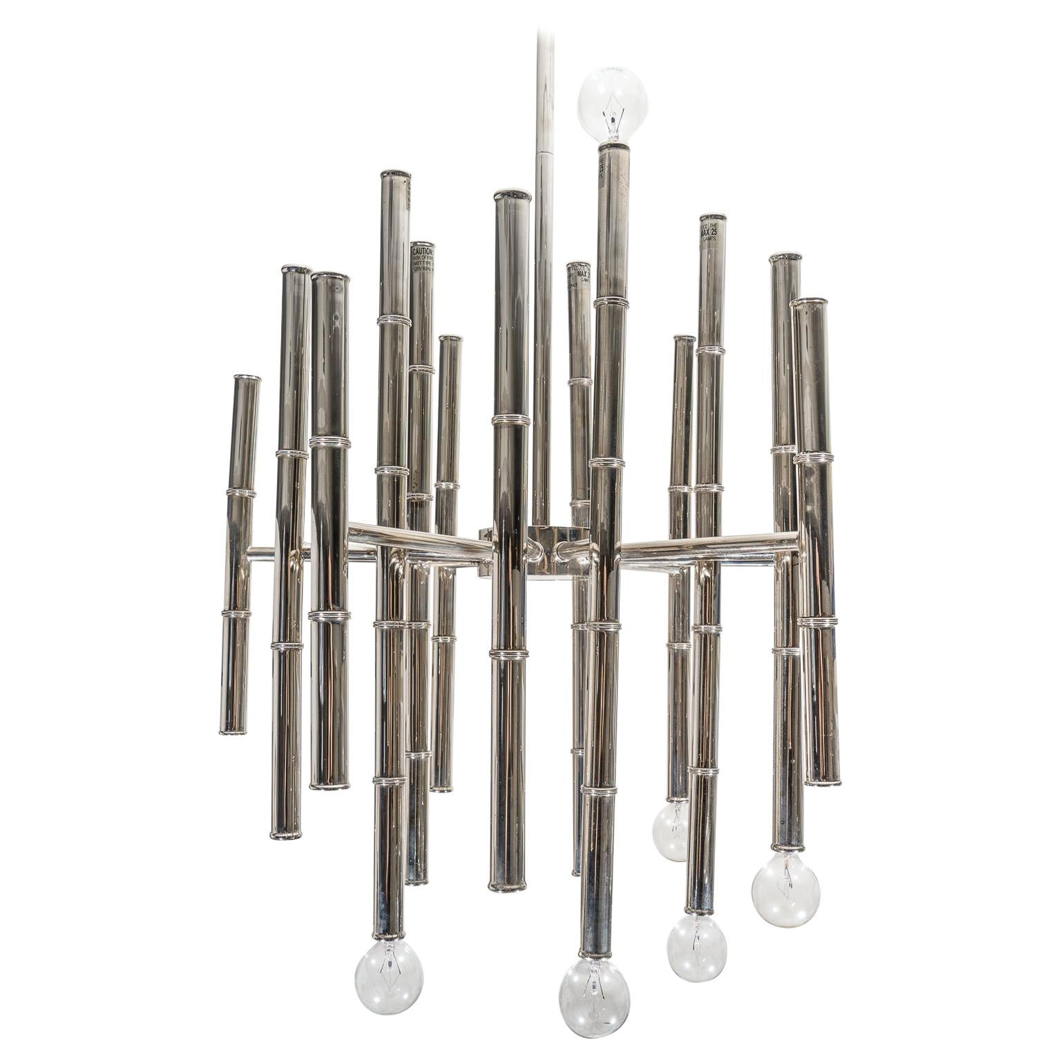 Glass Rod and Chrome Scolari Chandelier at 1stDibs