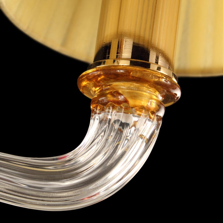 Sconce 2 Arms Clear And Amber Murano Glass Handmade Lampshades By