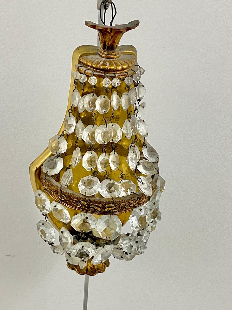 Sconce in Metal and Brass, Glass, Guilt Color, France Early 20th ...