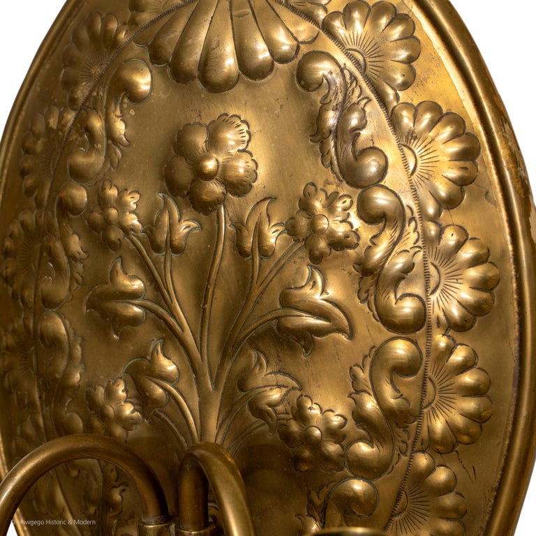 Sconce Wall Brass Repousse 2-Arm For Sale at 1stDibs