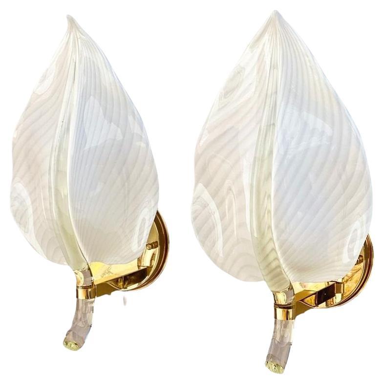 Wall Sconces Italian Design Murano Glass Franco Luce 1970s Gold Leaves ...