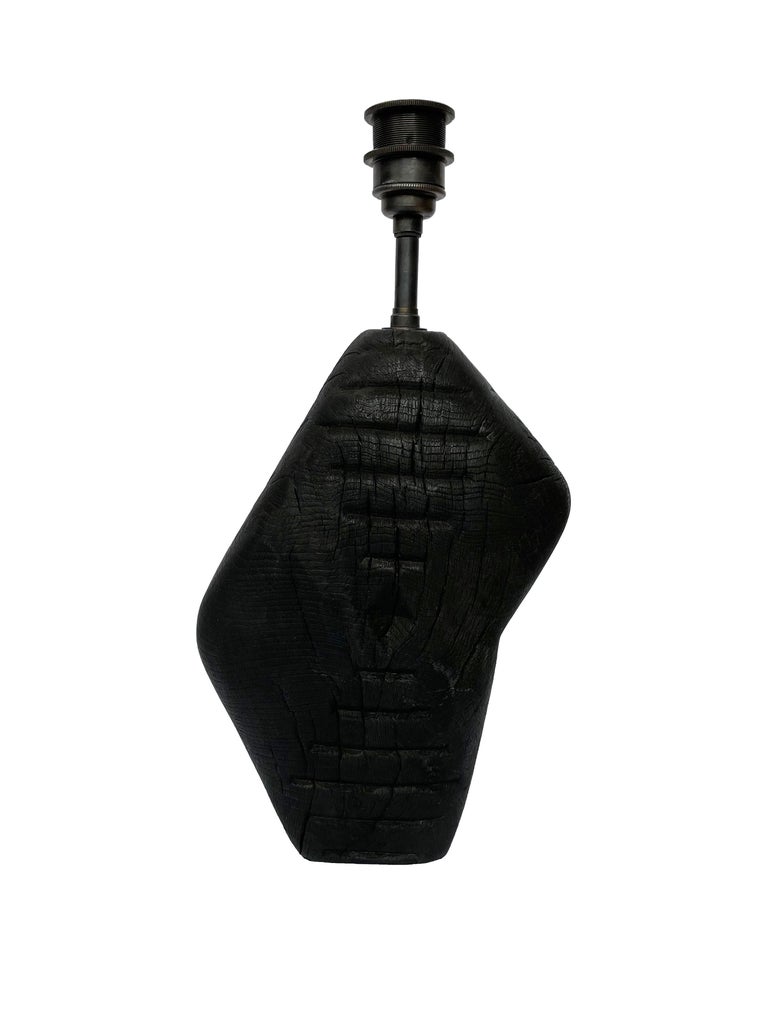 Scorched Oak Wood Carved Table Lamp For Sale at 1stDibs