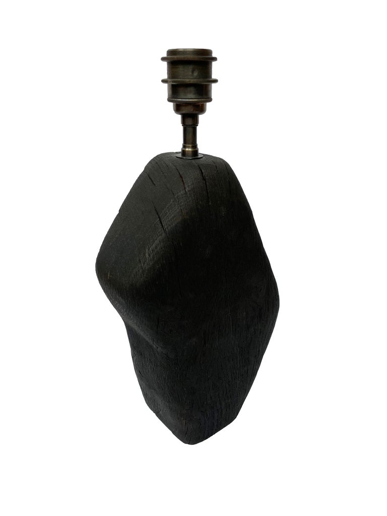 Scorched Oak Wood Carved Table Lamp For Sale at 1stDibs