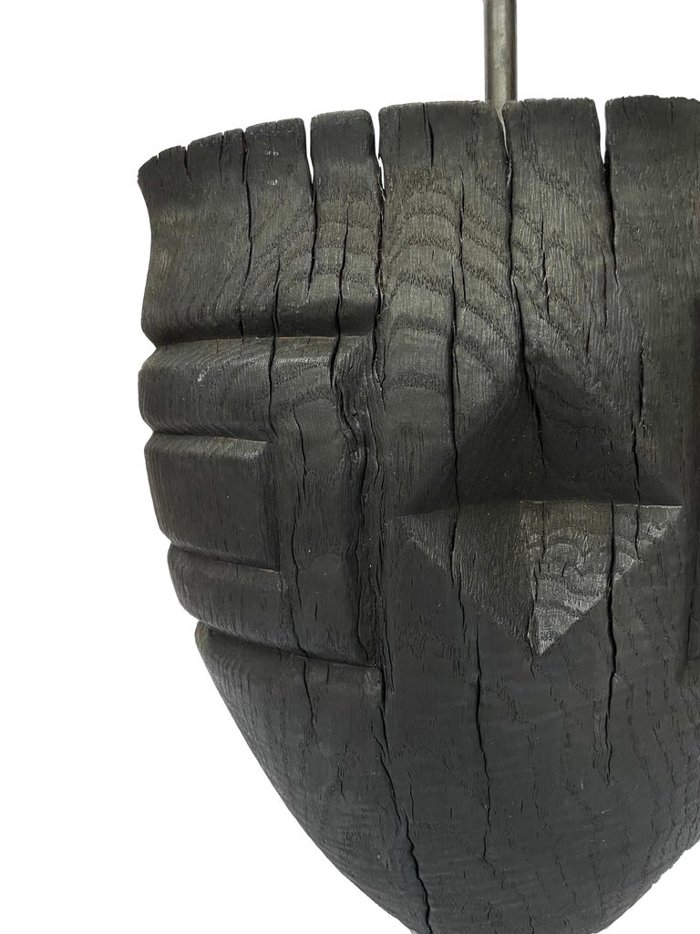 Scorched Oak Wood Table Lamp with Carved Pattern For Sale at 1stDibs