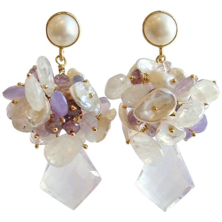 Scorolite Kite Cut Cluster Earrings Tanzanite Moonstone Amethyst Keshi ...