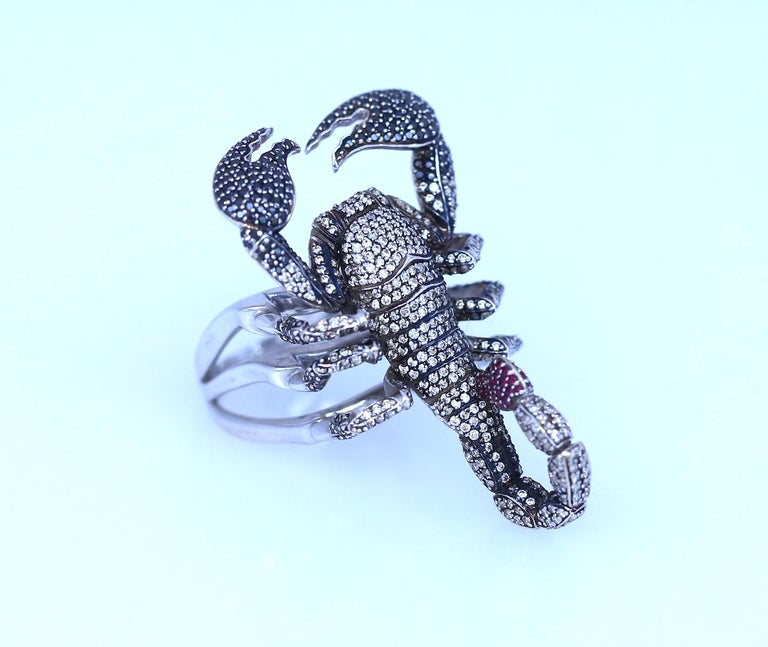 Scorpion Diamonds Rubies Ring White Gold, 2000 For Sale at 1stDibs