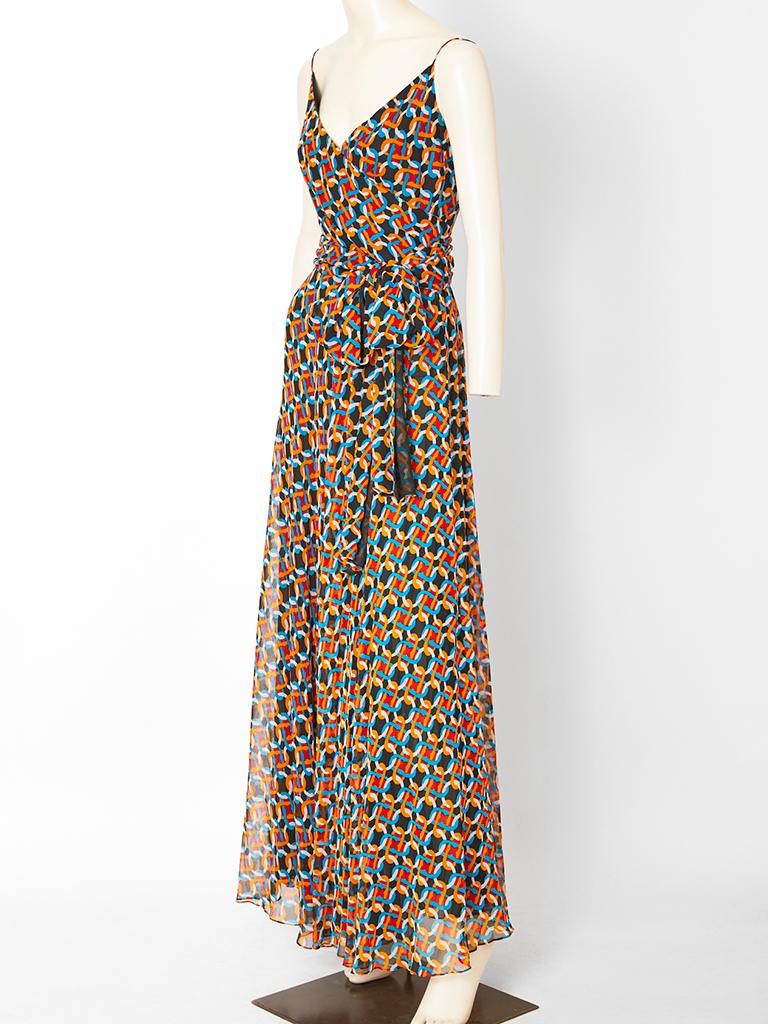 Scott Barrie Chiffon Chain Pattern Maxi Dress at 1stDibs