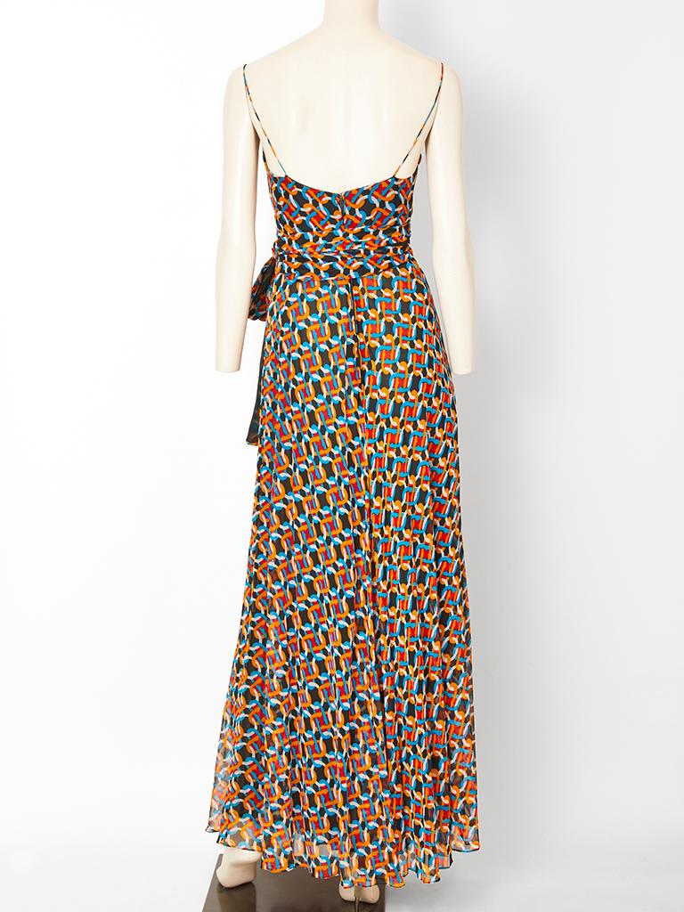 Scott Barrie Chiffon Chain Pattern Maxi Dress at 1stDibs