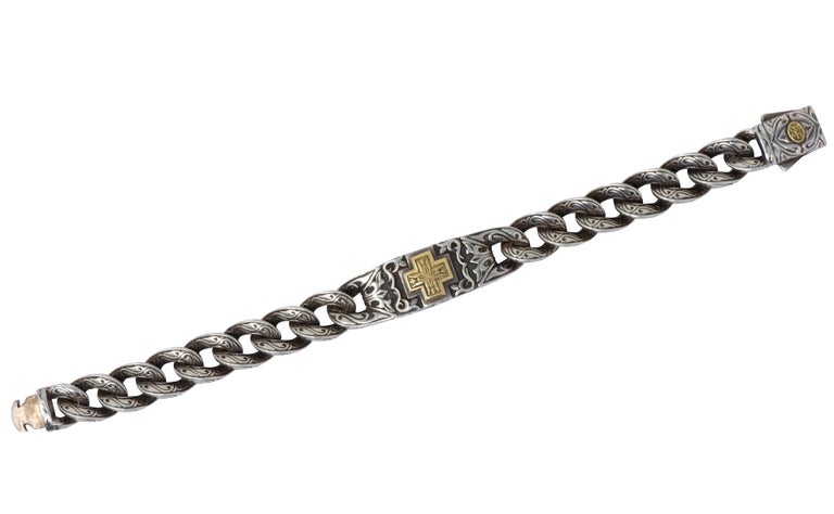 Scott Kay Sterling Silver 18 Karat Gold Unkaged Men's Cross Bracelet at ...