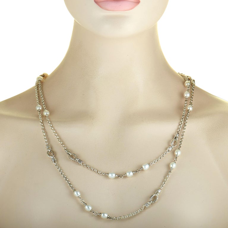Scott Kay Sterling Silver and Pearl Chain Long Necklace at 1stDibs