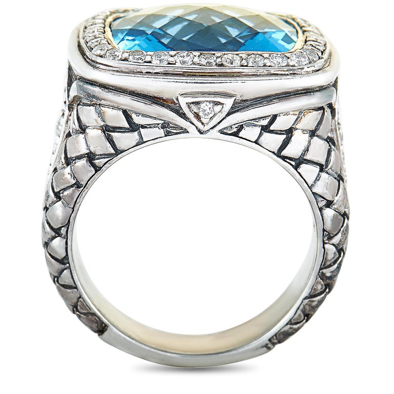 Scott Kay Sterling Silver Diamond and London Blue Topaz Large Dome Ring ...