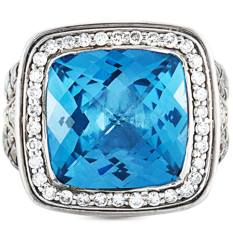 Scott Kay Sterling Silver Diamond and London Blue Topaz Large Dome Ring ...