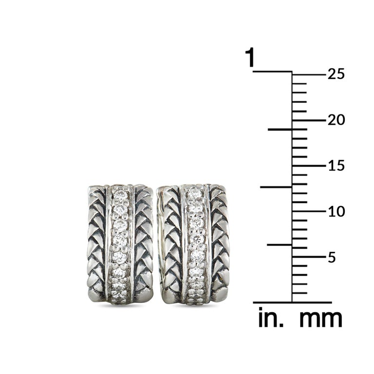 Scott Kay Sterling Silver Diamond Hoop Earrings For Sale at 1stDibs