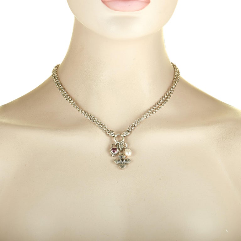 Scott Kay Sterling Silver Onyx, Pearl and Rhodolite Heart Cross Pendant ...