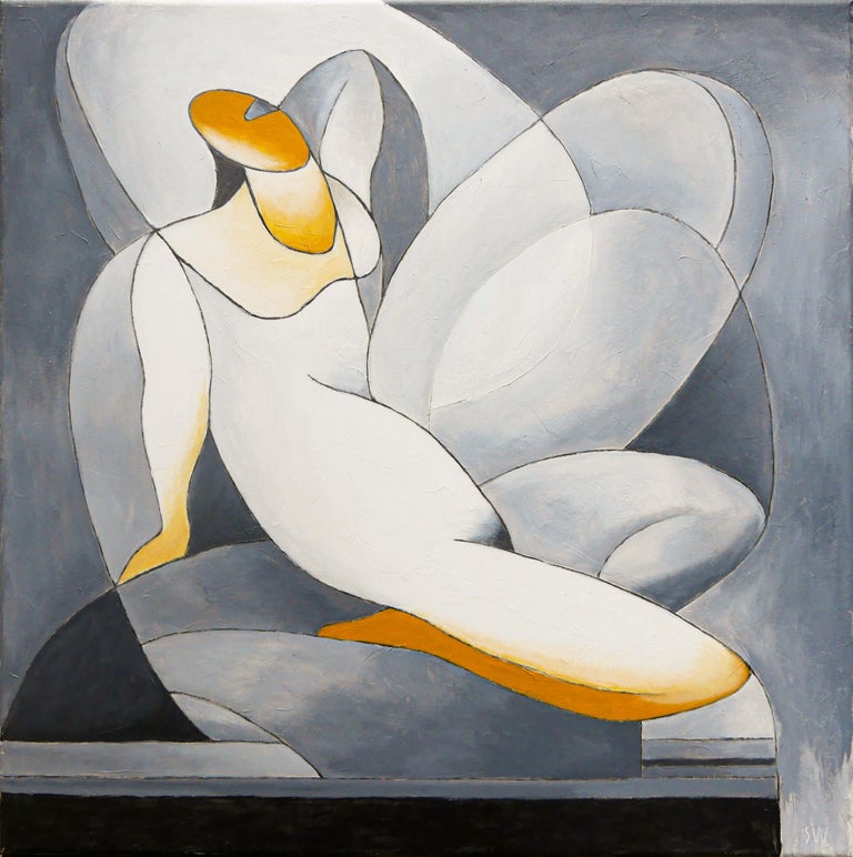 Scott Woodard - "Conception" Gray and Yellow Abstract Figurative ...