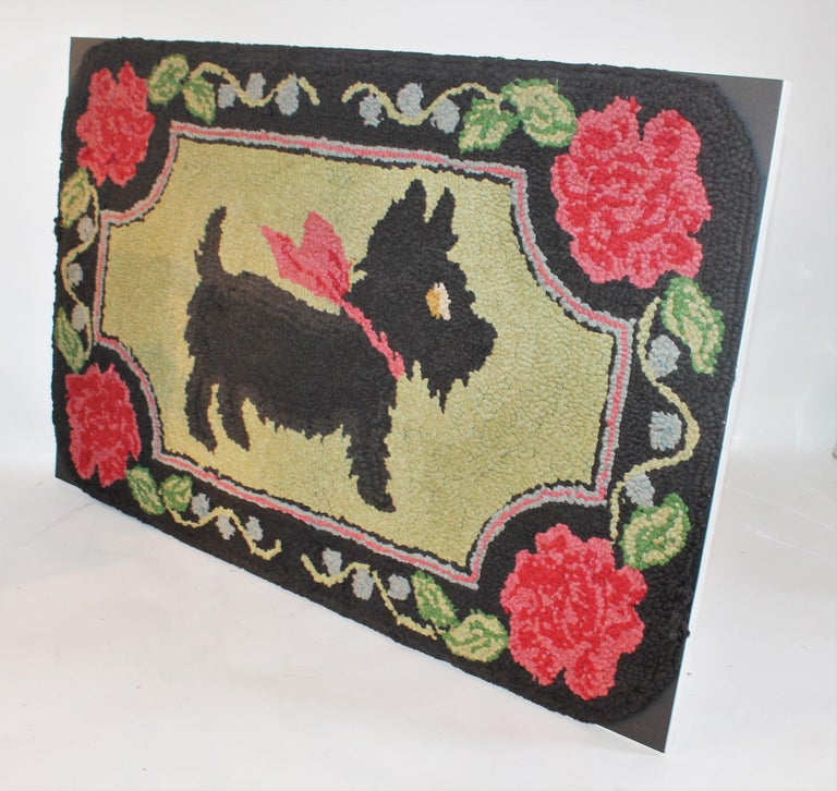 Scottie Dog Hooked Rug Mounted on Board at 1stDibs