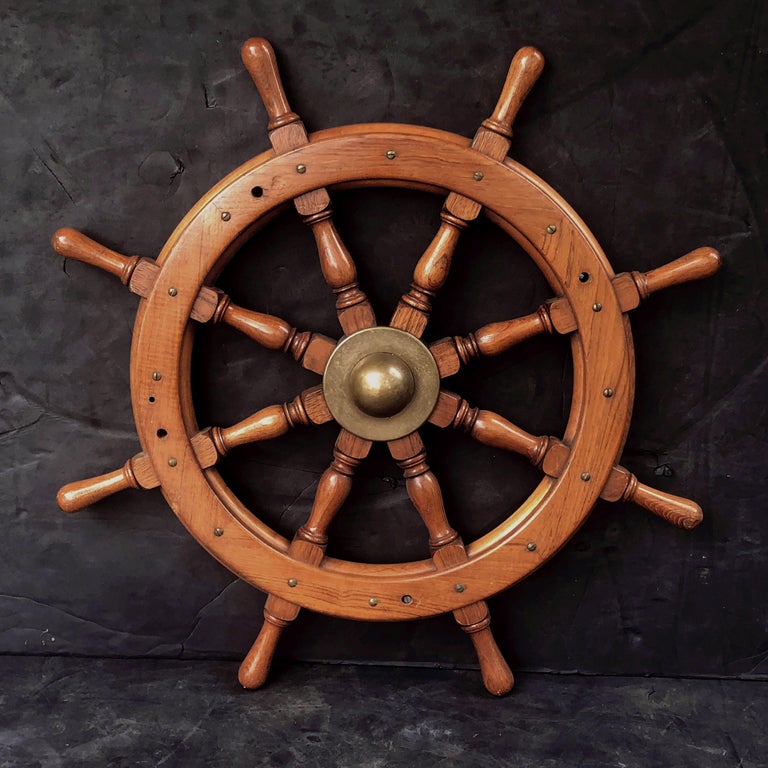 Scottish Eight-Spoke Ship's Wheel of Mahogany and Brass at 1stDibs