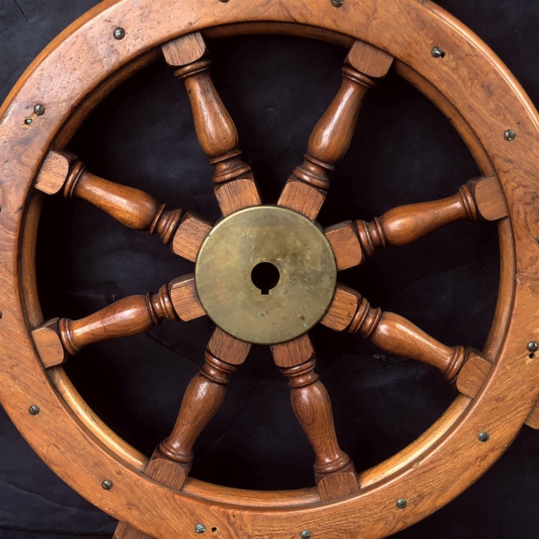 Scottish Eight-Spoke Ship's Wheel of Mahogany and Brass at 1stDibs