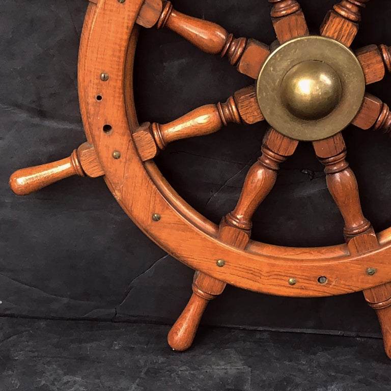 Scottish Eight-Spoke Ship's Wheel of Mahogany and Brass at 1stDibs