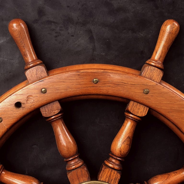 Scottish Eight-Spoke Ship's Wheel of Mahogany and Brass at 1stDibs