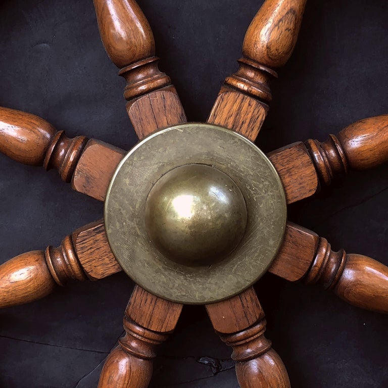 Scottish Eight-Spoke Ship's Wheel of Mahogany and Brass at 1stDibs