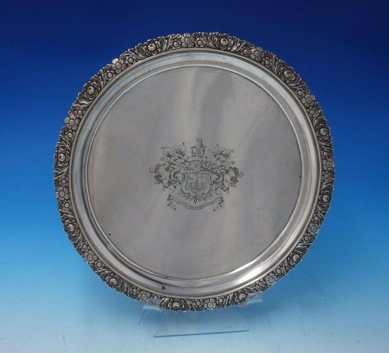 Scottish Sterling Silver Salver Tray w/ Scroll Feet and Crest / Motto ...