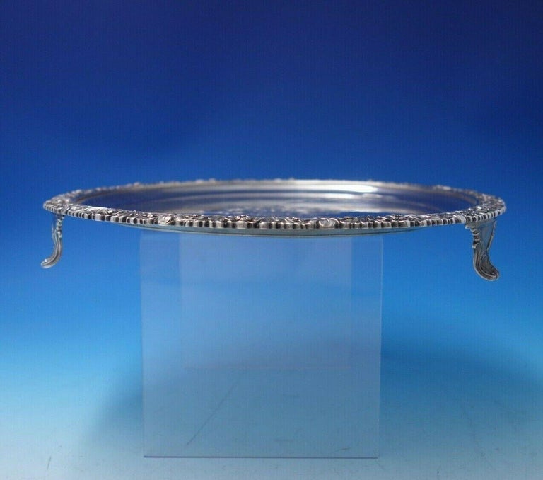 Scottish Sterling Silver Salver Tray w/ Scroll Feet and Crest / Motto ...