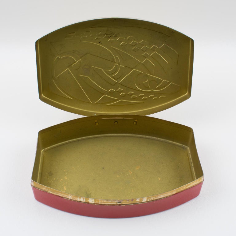 Scovill Art Deco Red Black Gold Embossed Tin Box at 1stDibs | gold chanal
