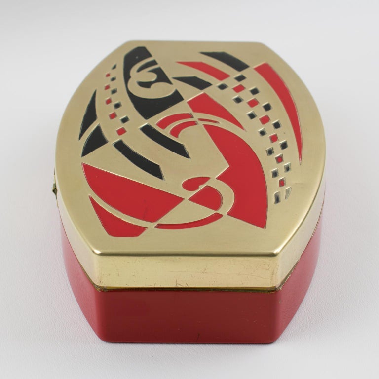 Scovill Art Deco Red Black Gold Embossed Tin Box at 1stDibs | gold chanal