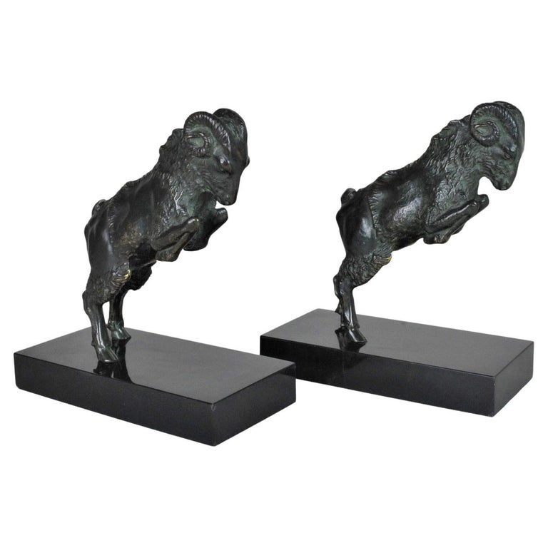 Scribe, Pair of Ibex Bookends, Bronze, Signed, Art Deco, 20th Century ...