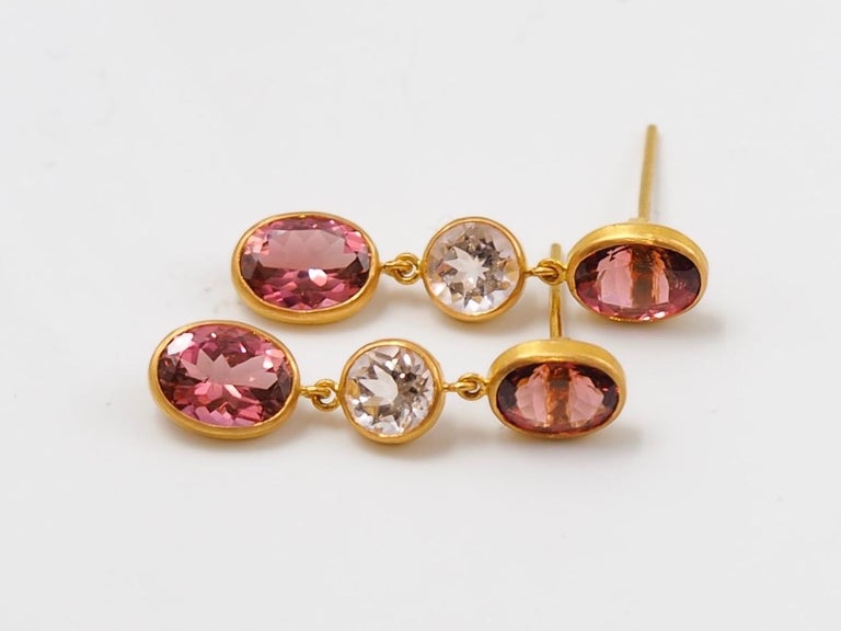 Scrives Purple Tourmaline Morganite Oval 22 karat Gold Handmade Stud ...