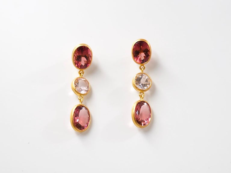 Scrives Purple Tourmaline Morganite Oval 22 karat Gold Handmade Stud ...