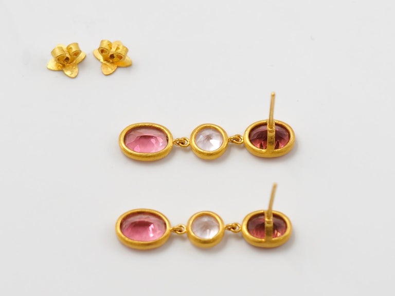 Scrives Purple Tourmaline Morganite Oval 22 karat Gold Handmade Stud ...