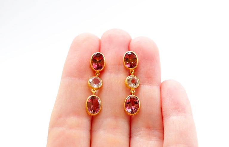 Scrives Purple Tourmaline Morganite Oval 22 karat Gold Handmade Stud ...