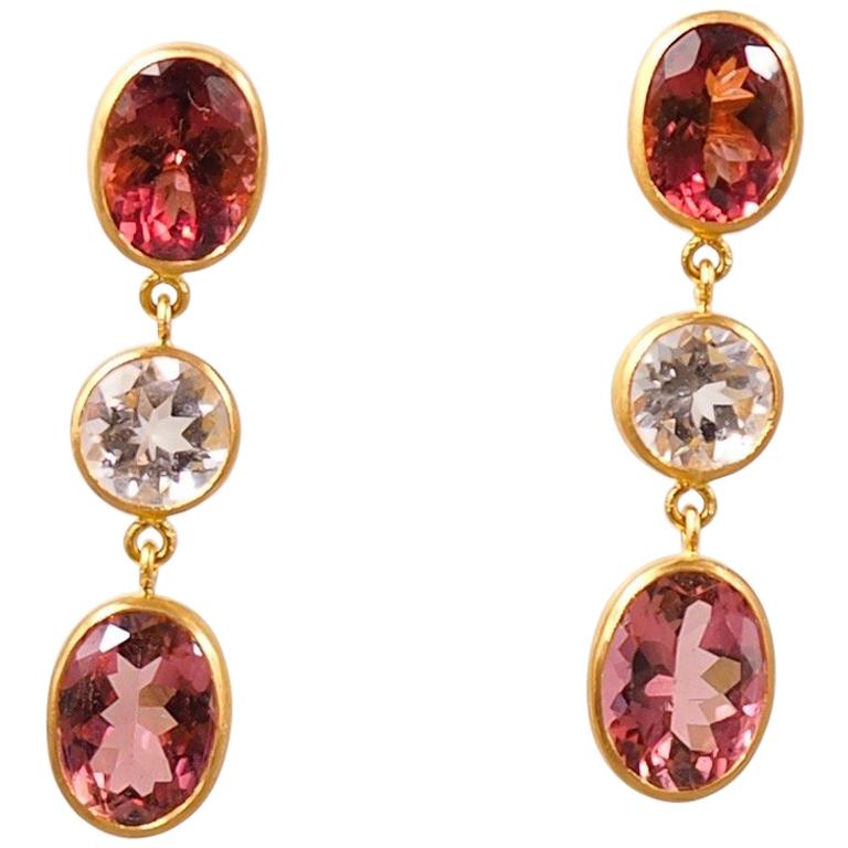 Scrives Purple Tourmaline Morganite Oval 22 karat Gold Handmade Stud ...