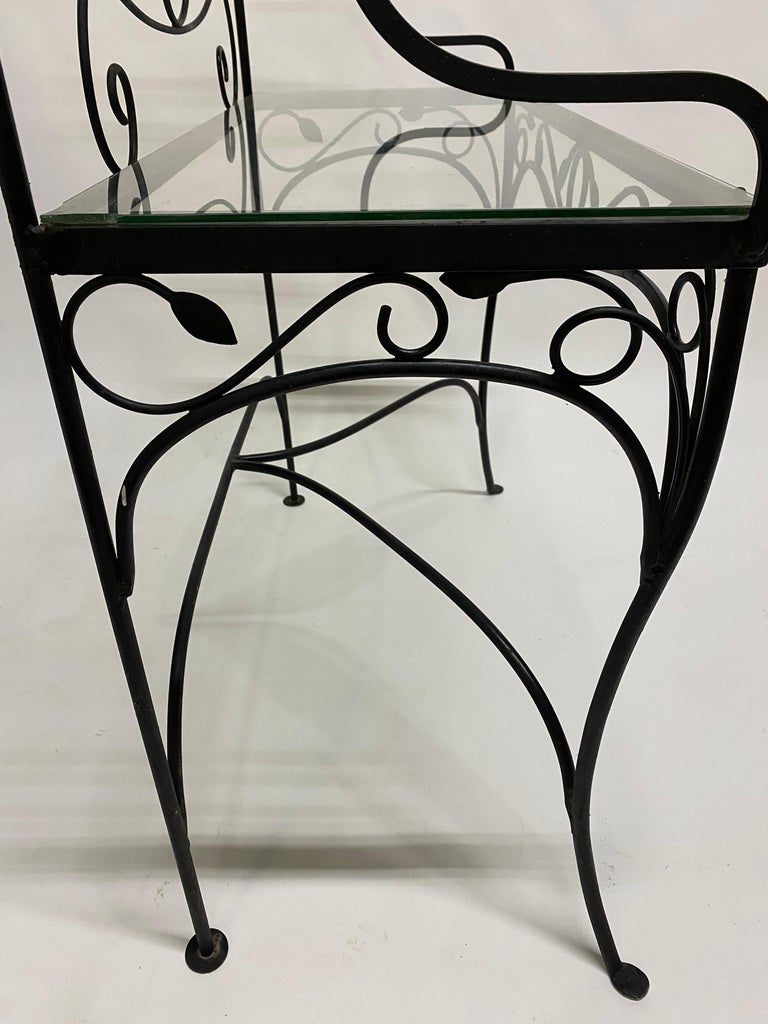 Scroll and Leaf Iron and Glass Step Back Etagere For Sale at 1stDibs