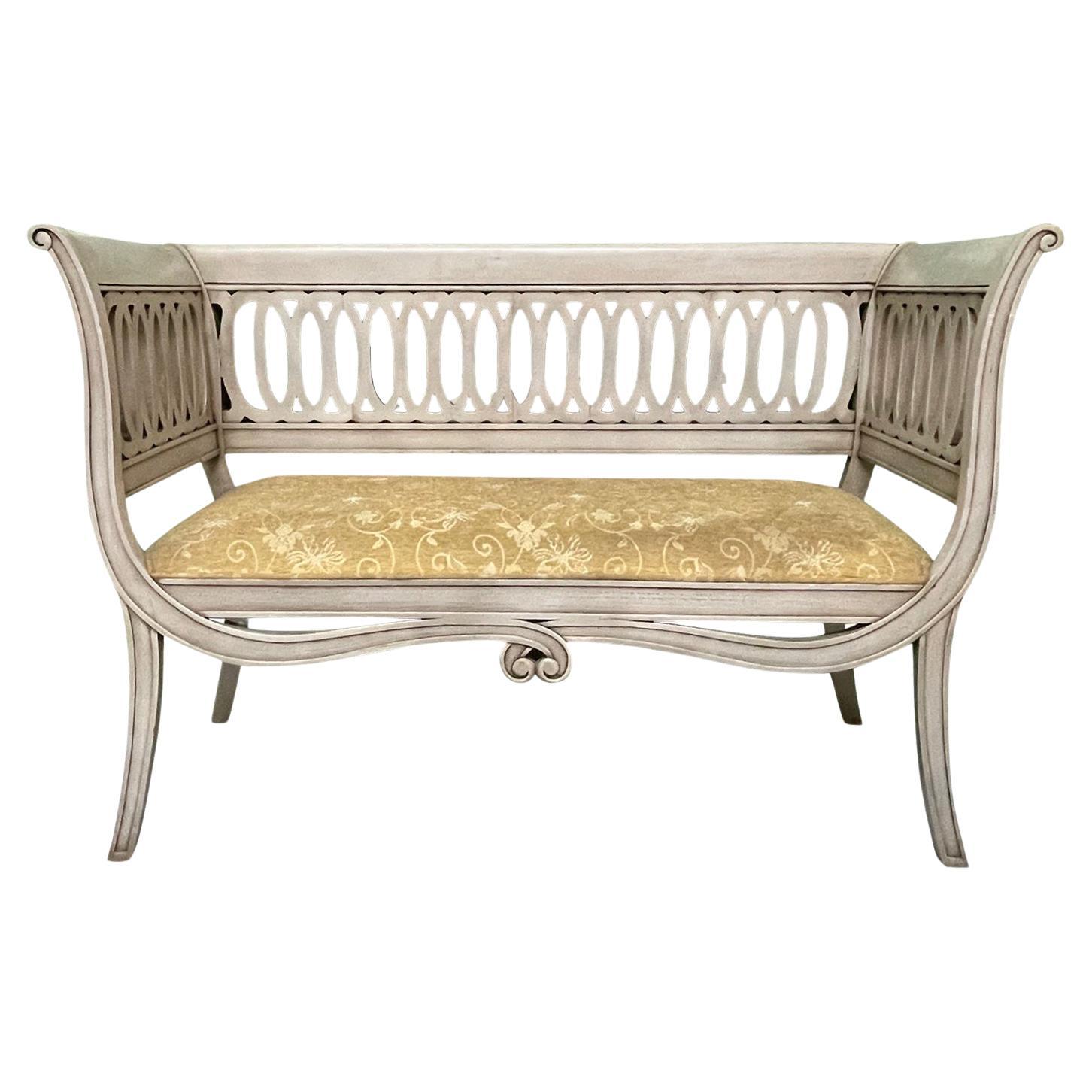 Modernist Scroll Form Bench in Walnut With Silver Naturalist Upholstery ...