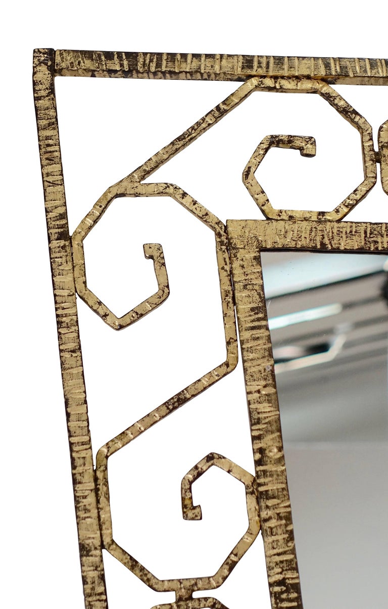Scroll Pattern Gold Gilt Iron Shield Shaped Mirror, France, 1930s For ...