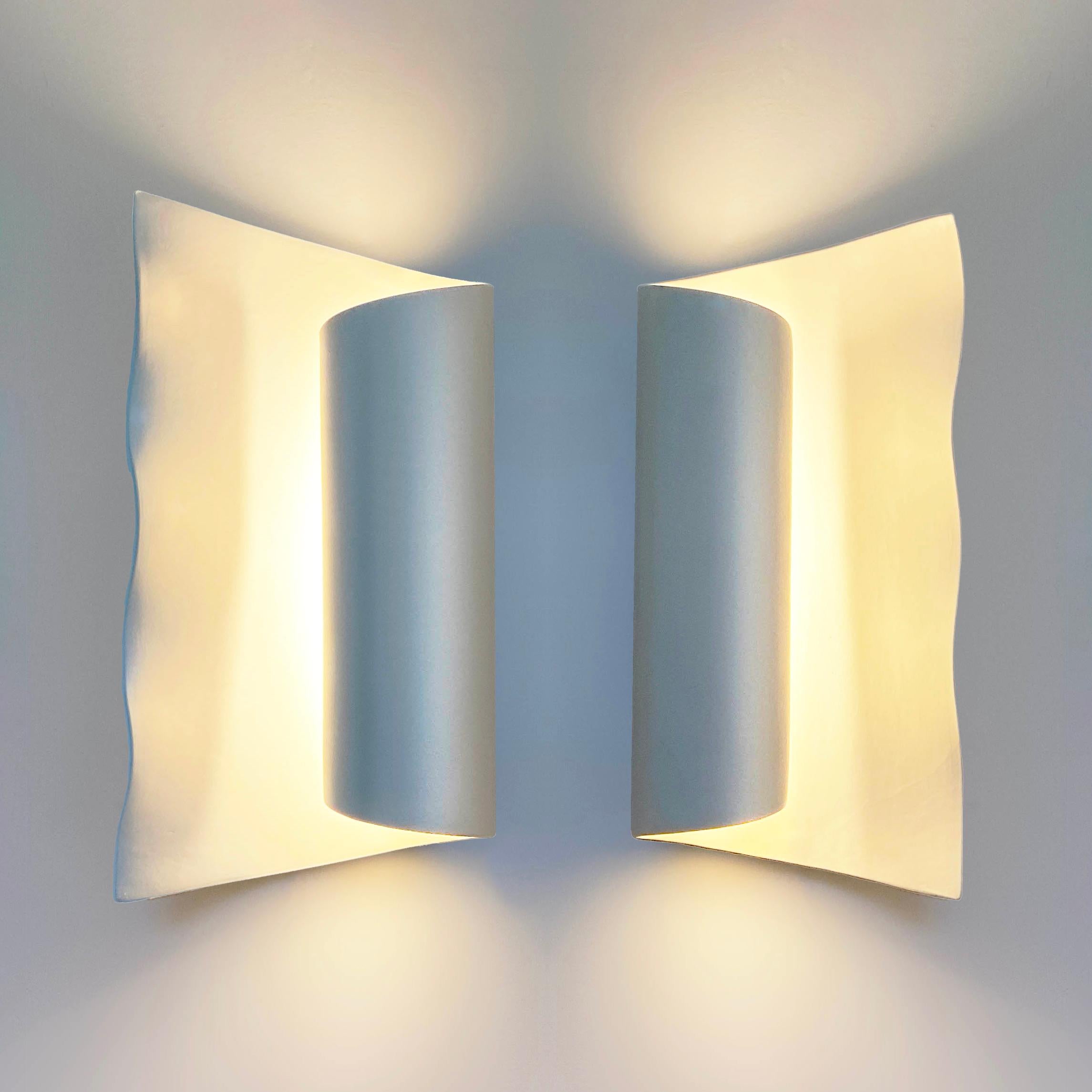 Scroll Glazed Ceramic Wall Sconce Luminaire Pair For Sale at 1stDibs