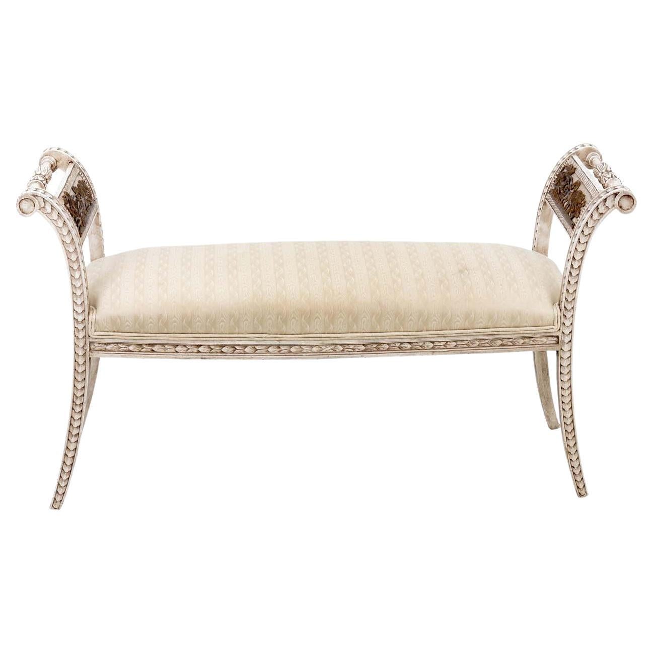 Scrolled Arm Upholstered Bench For Sale at 1stDibs