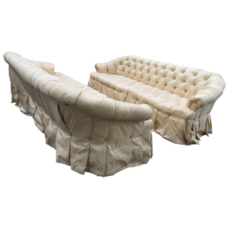 Scrumptious Hollywood Regency Tufted Skirted Sofa Glamorous Dorothy ...