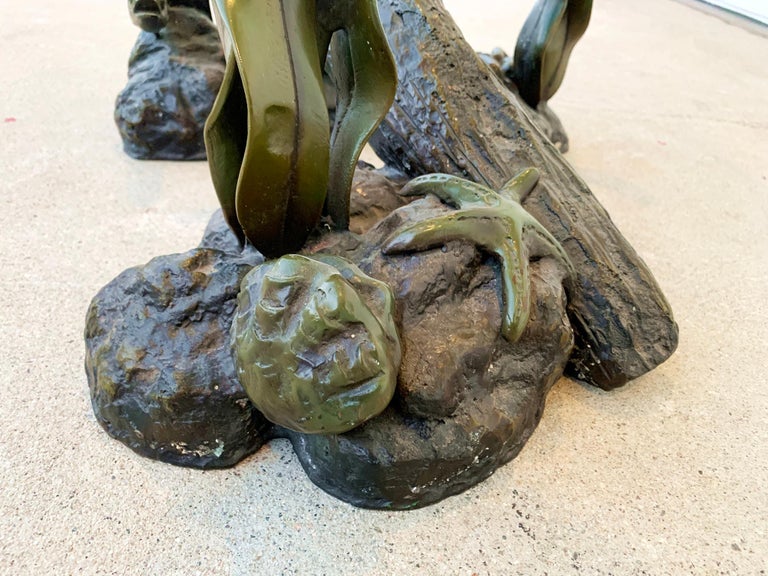 Sculpted Bronze Sea Creatures Coffee Table with a Chiseled Glass Top ...