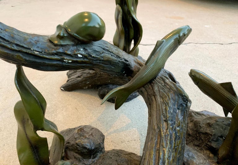 Sculpted Bronze Sea Creatures Coffee Table with a Chiseled Glass Top ...