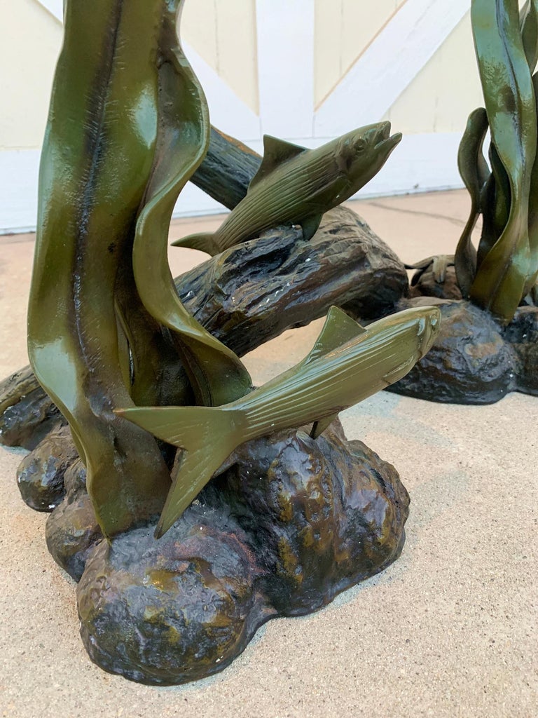 Sculpted Bronze Sea Creatures Coffee Table with a Chiseled Glass Top ...
