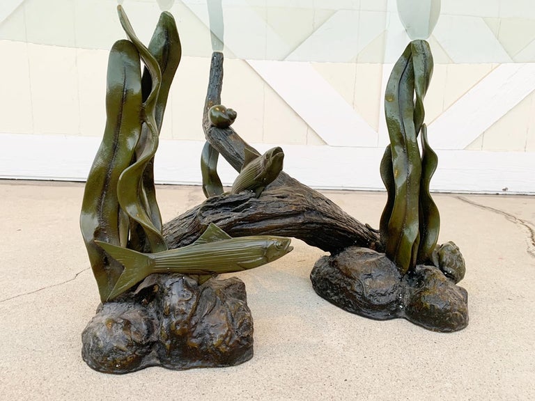 Sculpted Bronze Sea Creatures Coffee Table with a Chiseled Glass Top ...