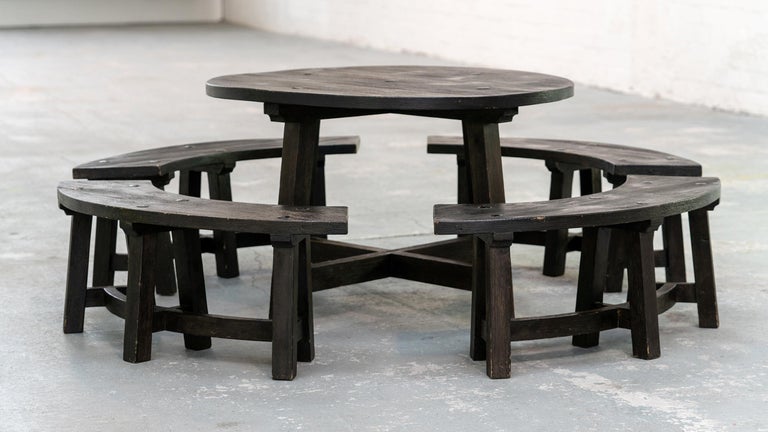 Sculpted Brutalist Dining Table and Bench in Solid Ash, Ca. 1960, Paris / France For Sale at 1stDibs