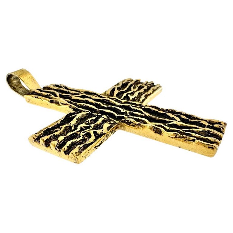 Sculpted Silver Gold-Plated Black Oxidation Finish Cross For Sale at ...